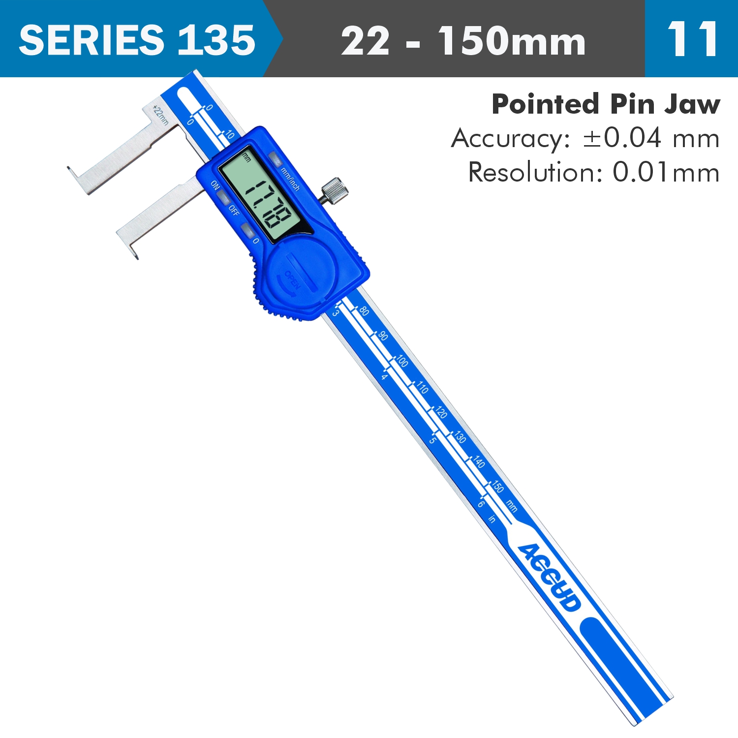 DIG. CALIPER 22-150MM 0.04MM ACC. INSIDE NECK 0.01MM RES. S/STEEL | Wow ...