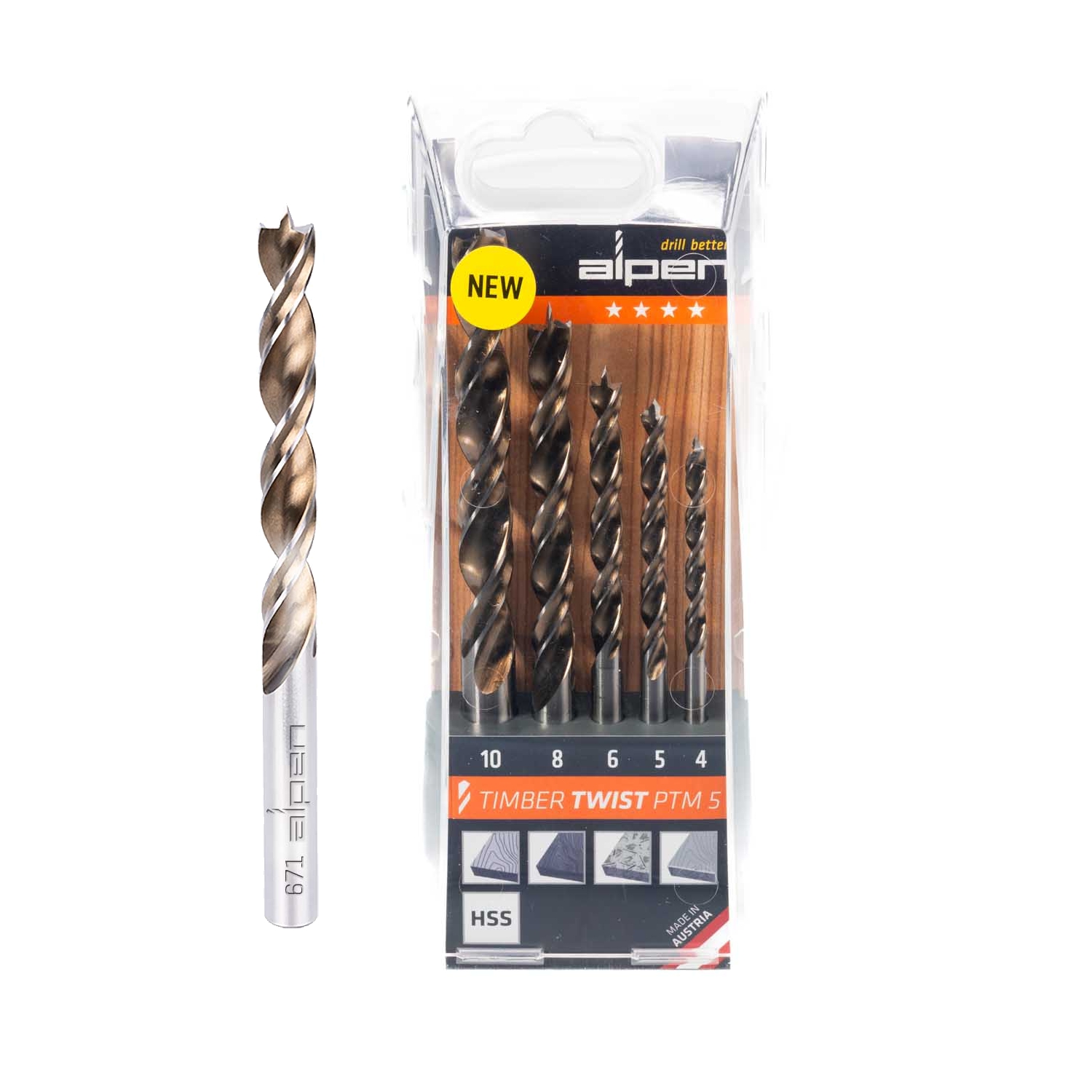 TIMBER TWIST WOOD DRILL BIT SET PTM5-5 4, 5, 6, 8, 10.0MM | Wow Tools ...